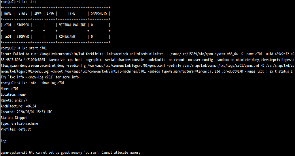 Cannot set up guest memory 'pc.ram': Cannot allocate memory (when vm start) - LXD - Linux ...